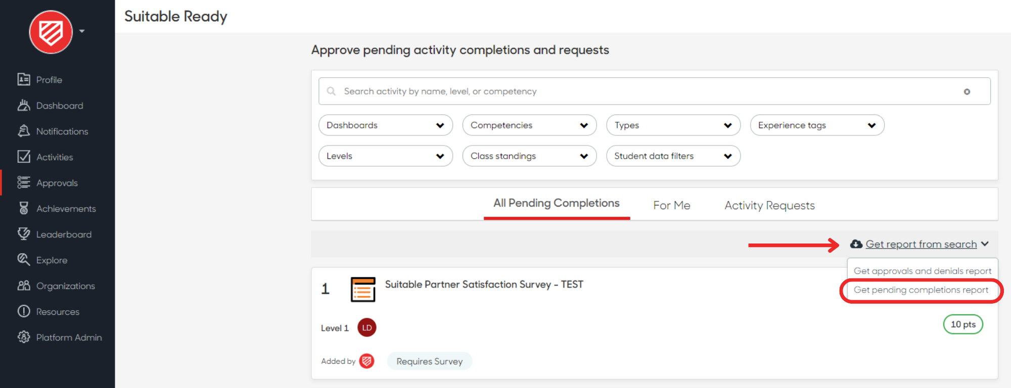 Downloading a Pending Completions Report – Suitable
